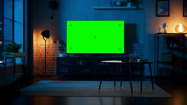 Stylish Loft Apartment Interior with TV Set with Green Screen Mock Up ...