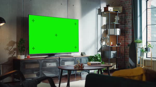 Modern Living Room Interior With Television Set with Green Screen ...