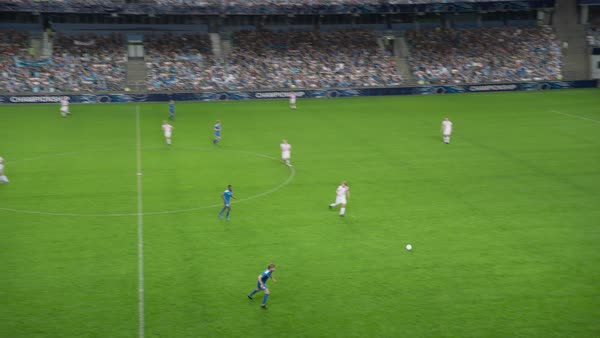 Soccer Football Championship Stadium with Crowd of Fans: Blue Team ...