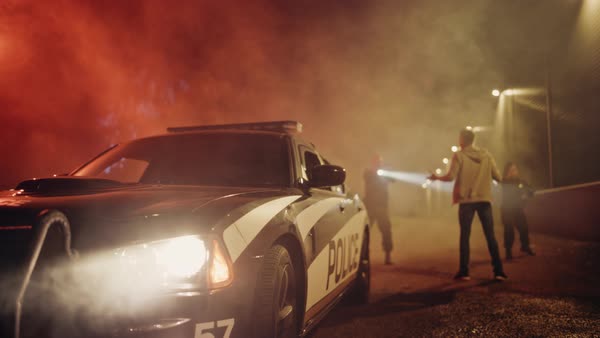 Two Police Officers Catch and Arrest Suspect. Cops Aiming Guns ...