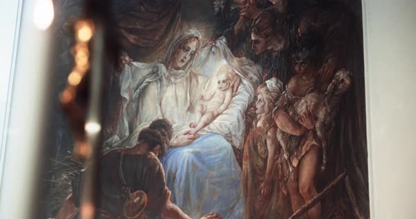Church Mural Painting Depicting the Lord Jesus Christ's Birth and the ...