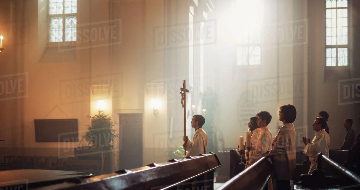 Liturgy in Grand Church: Majestic Procession Of Priests Walking with ...