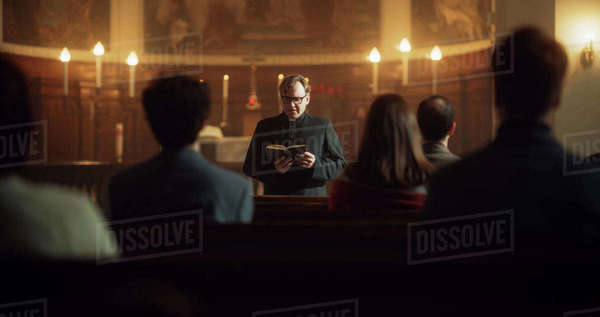 Service Sermon In Christian Church: Portrait of Minister Leading ...