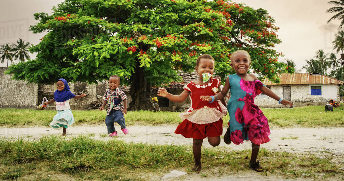 Group of African Little Children Running Towards the Camera and ...
