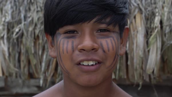 Native Brazilian Boy in a Tupi Guarani Tribe, Brazil - Stock Video ...
