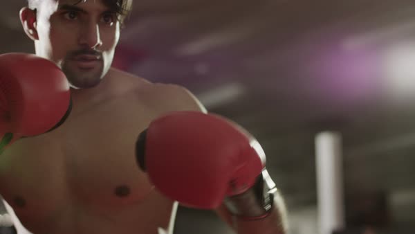 Close-up low angle panning shot of boxer training - Stock Video Footage ...