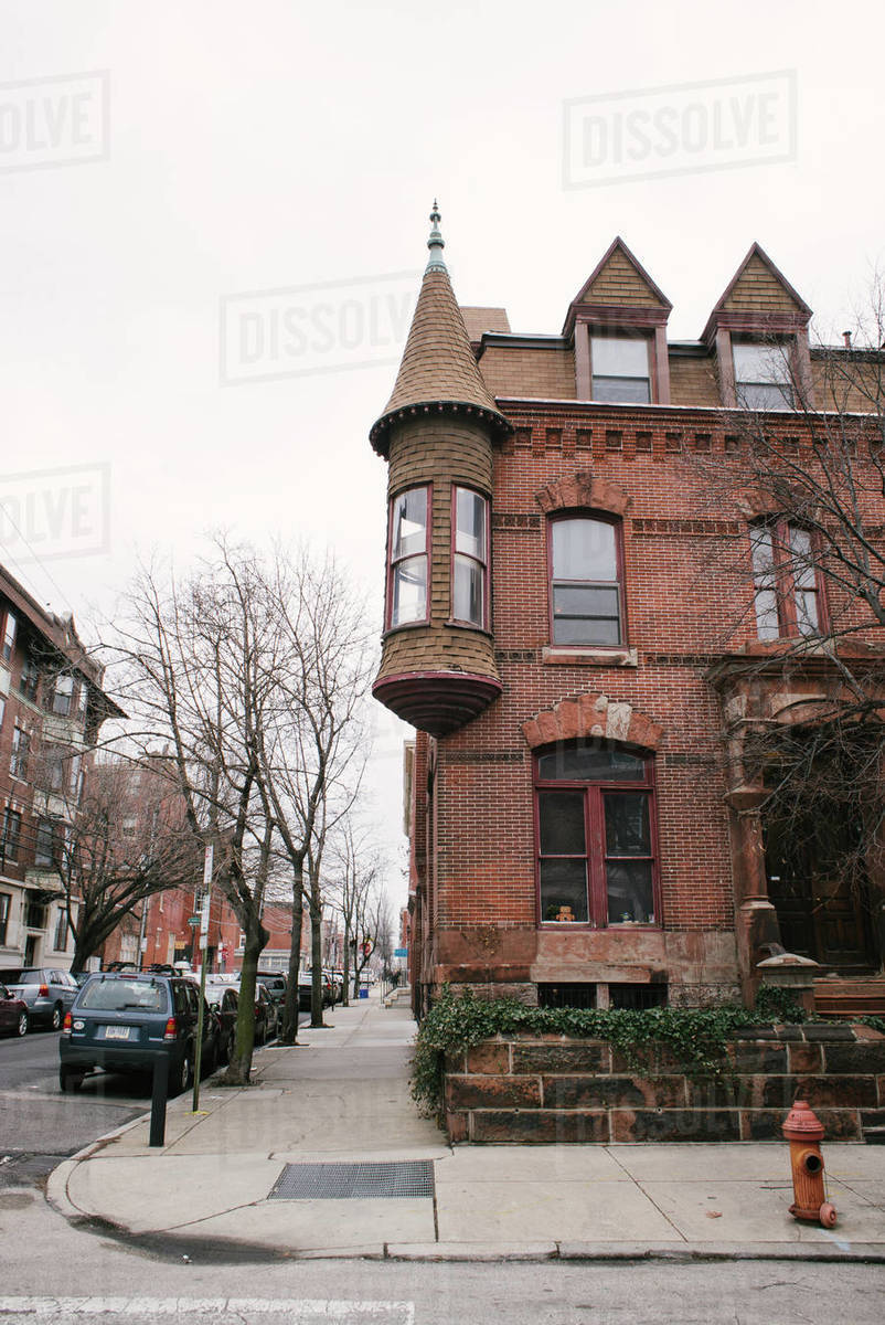 A corner view of residential building in city, Philadelphia ...