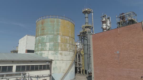 Aerial view of one old oil refinery and chemical plant. - 4K Royalty ...