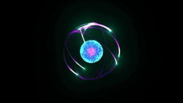 Depiction of an atom with electrons orbiting around a nucleus - Stock ...