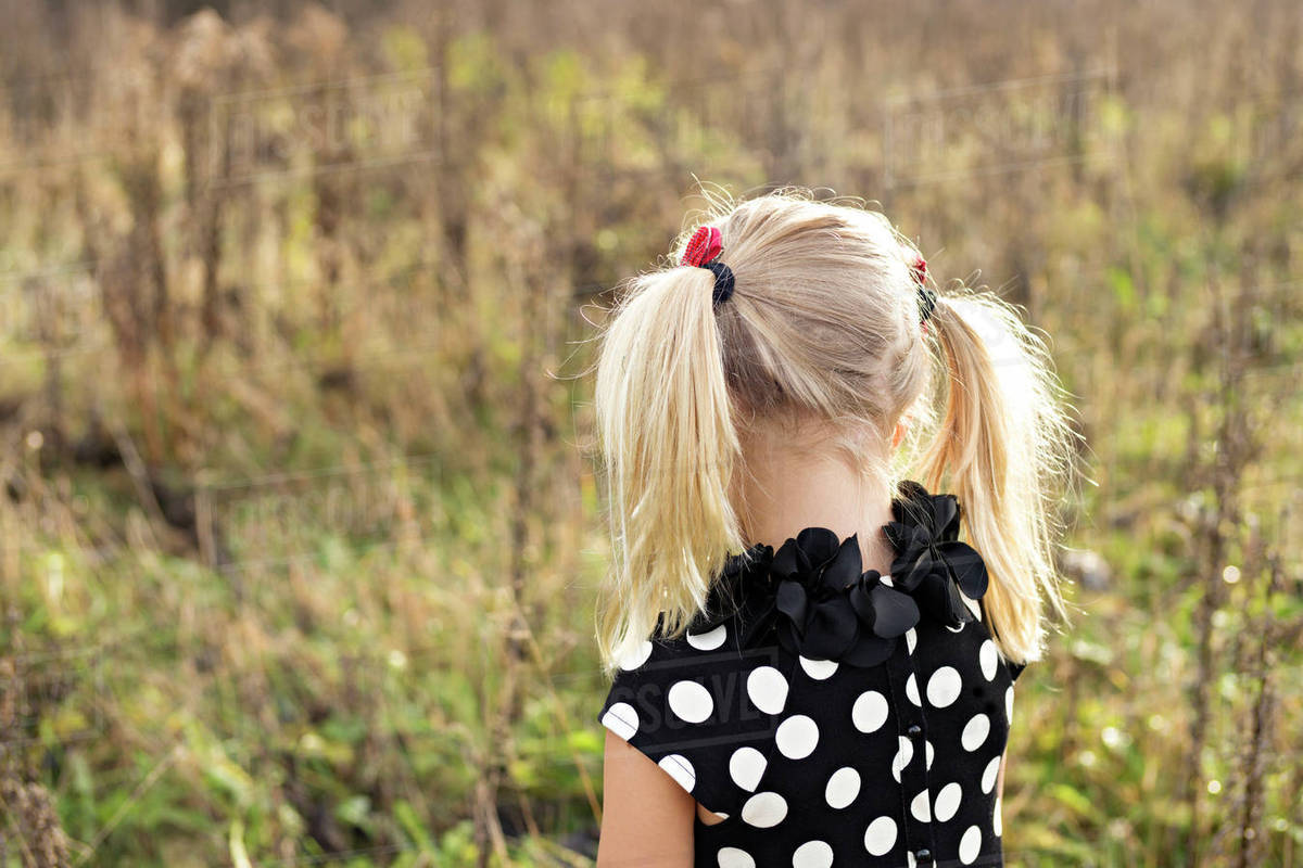 Girl with piggy tails, rear view - Royalty-free Stock Photo | Dissolve