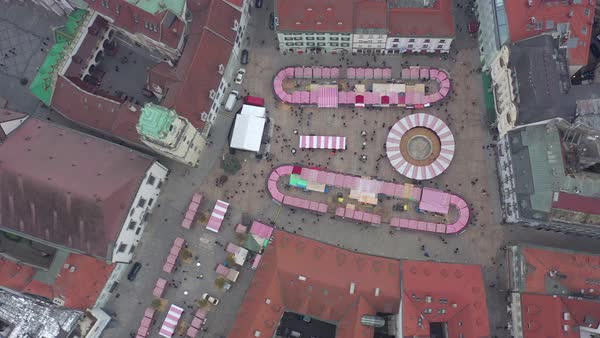 Bird's Eye View of a Festive Christmas Market in a City - 4K Royalty ...