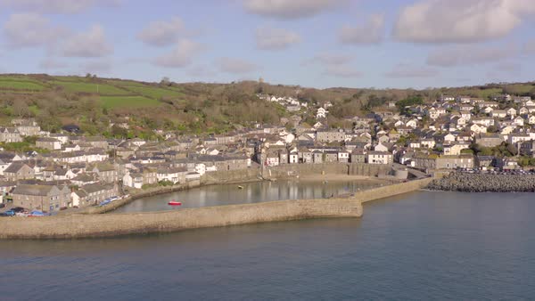 Mousehole Village and Port in Cornwall UK Aerial - 4K Royalty-free ...