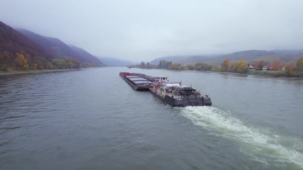 Cargo Pusher Boat on a River Transporting Cargo and Goods - Stock Video ...