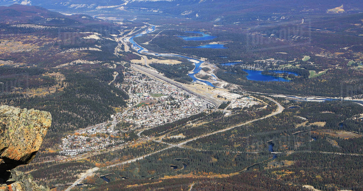 Aerial view of Jasper in Canada - Royalty-free Stock Photo | Dissolve