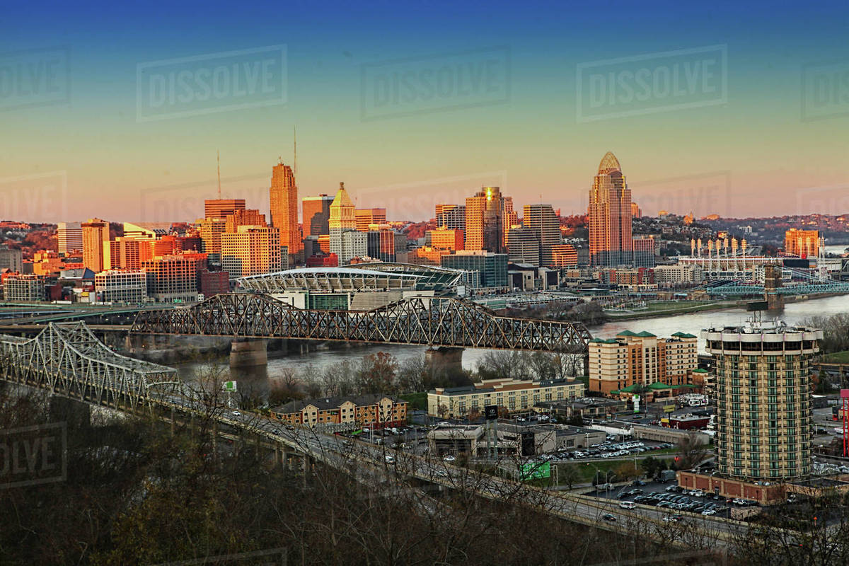 View of the Cincinnati city center at dusk - Royalty-free Stock Photo ...