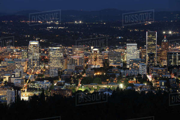 An aerial night view of Portland, Oregon - Royalty-free Stock Photo ...