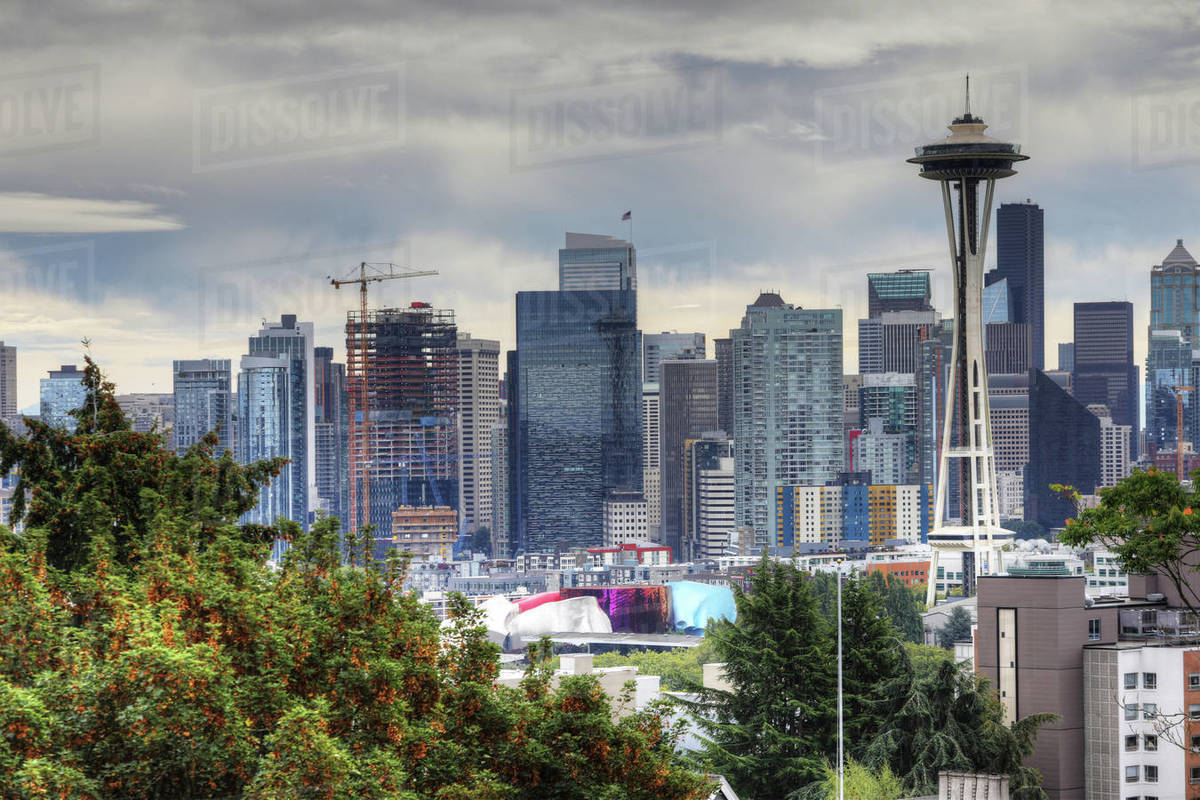 The Seattle, Washington city center with a cloudy sky - Royalty-free ...