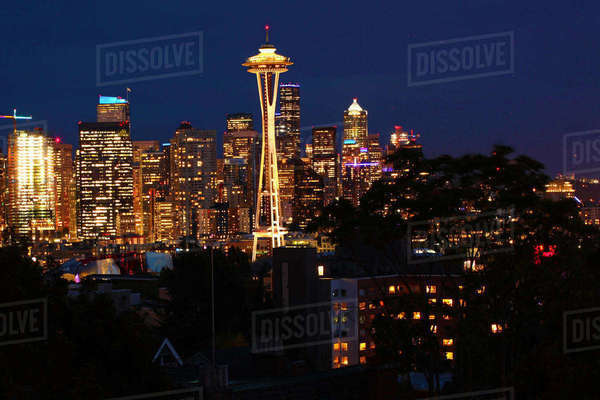 The Seattle, Washington cityscape at night - Royalty-free Stock Photo ...