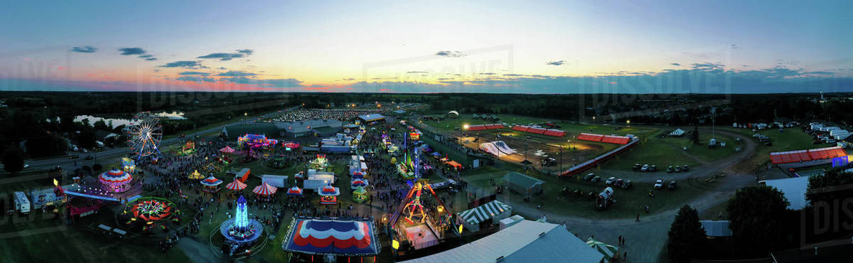 An aerial panorama view of a Fair at night - Stock Photo - Dissolve