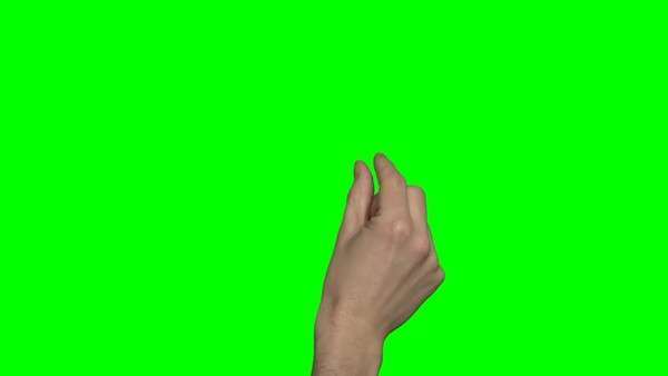Green screen hand gestures on a touchscreen. Left male hand. Woman with ...