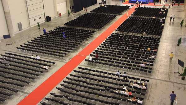 People inside big presentation hall - Stock Video Footage - Dissolve