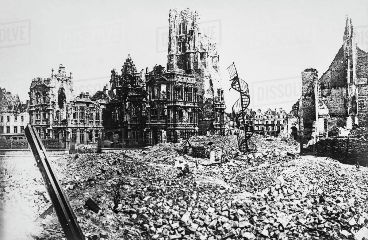 Magic lantern slide WW1, 1914-1918, World war one images. The ruined ...