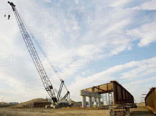 Crane And Heavy Road Construction Equipment For Bridge Building - Stock ...