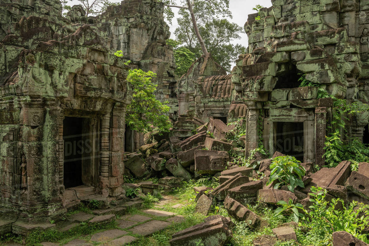 Piles of rubble lie between temple doorways, Preah Khan, Angkor Wat ...