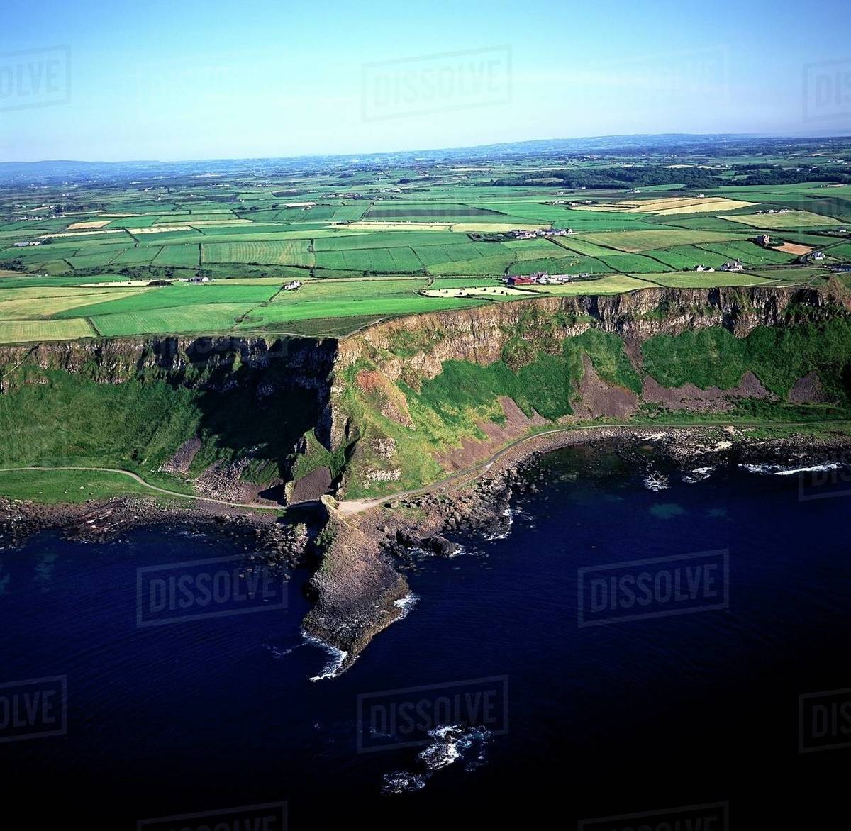 Aerial View Of Farms, Giant's Causeway, County Antrim, Northern Ireland ...