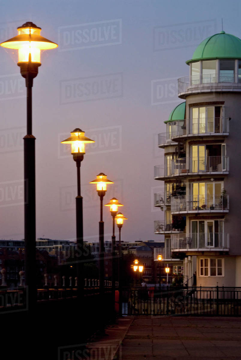 Street Lights In Rotherhithe, London,England,Uk - Stock Photo - Dissolve