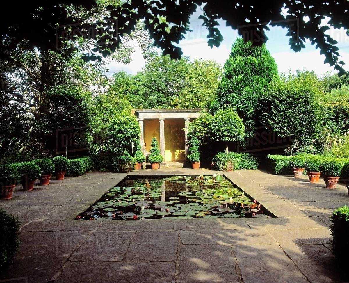 Butterstream Gardens, Co Meath, Ireland; Doric Temple And Lily Pond ...