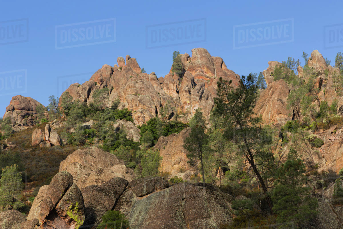 High peak spires at Pinnacles National Park; California, United States ...