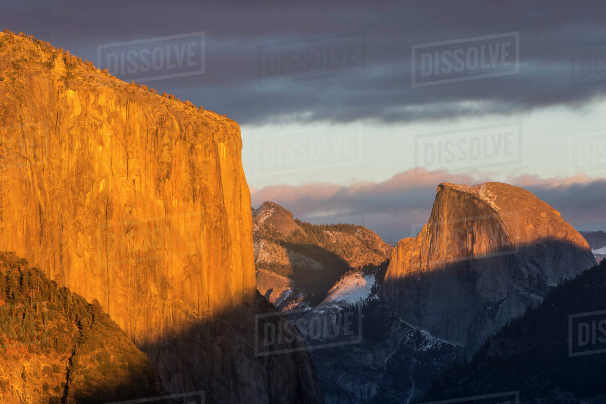 El Capitan and Half Dome in late afternoon winter light, as seen from ...