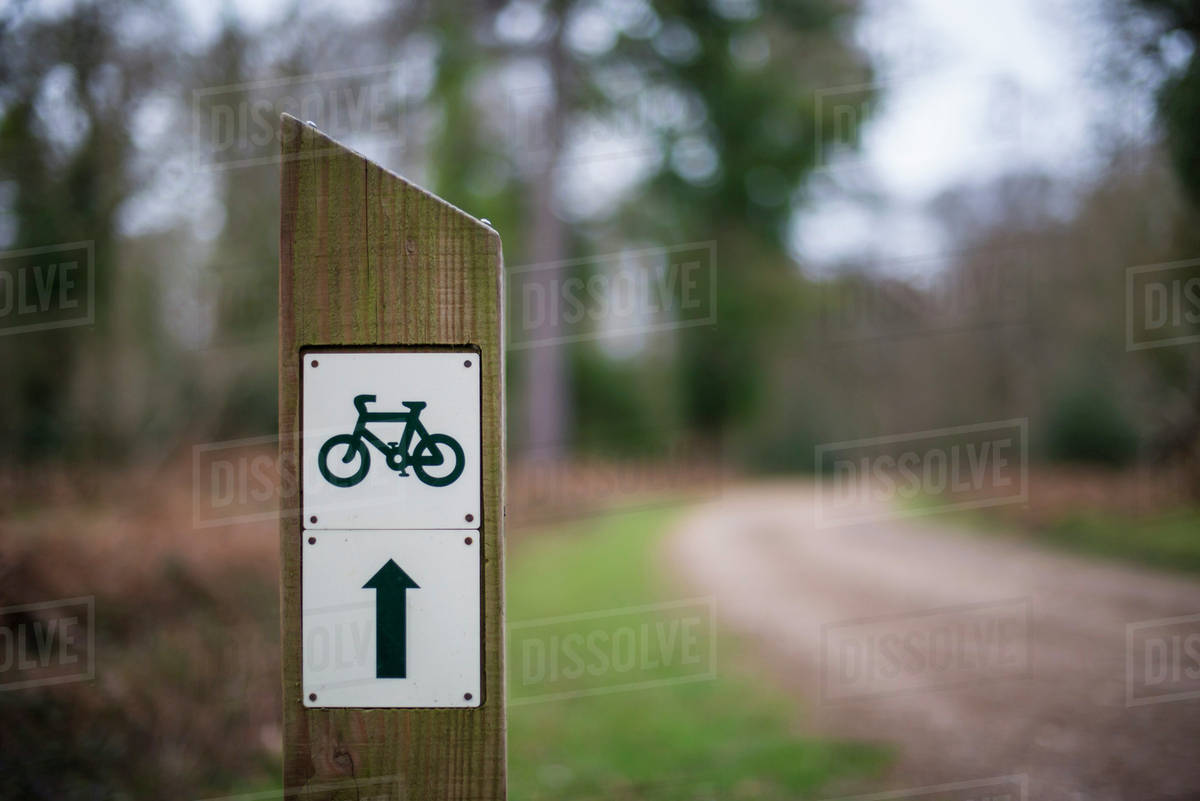 Sign post for bike trail in New Forest National Park; Hampshire ...