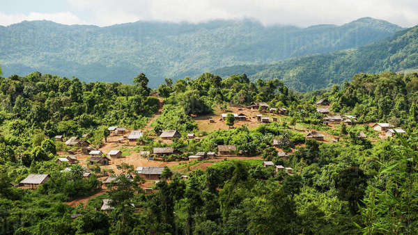 Mountain Hmong Hill Tribe Village; Luang Namtha, Laos - Stock Photo ...
