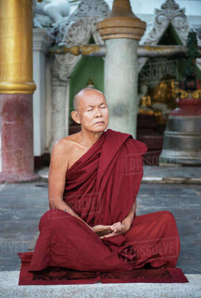 A Buddhist Monk Sitting With Eyes Closed In Meditation; Ranggon, Sungai ...