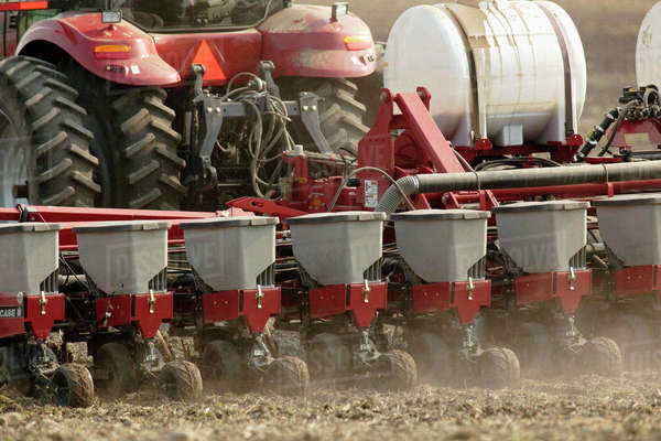 Agriculture - Planting corn using a Case IH tractor and 16-row planter ...