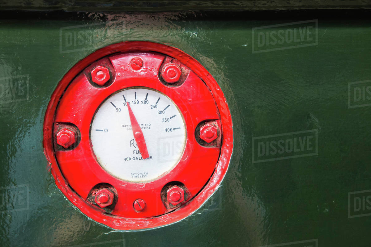 Red gauge for a fuel tank; Cumbria, England - Royalty-free Stock Photo ...
