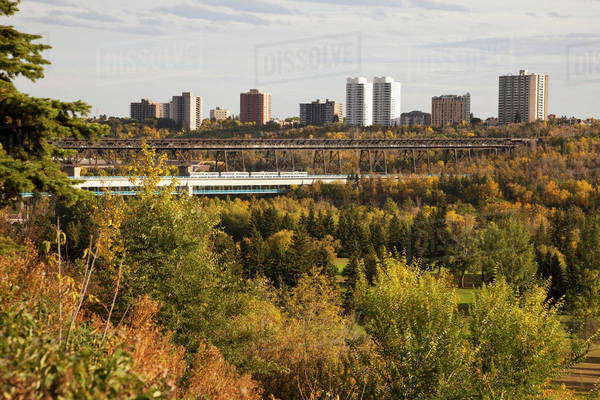 View of the High Level Bridge and Light Rail Transit in the Edmonton ...