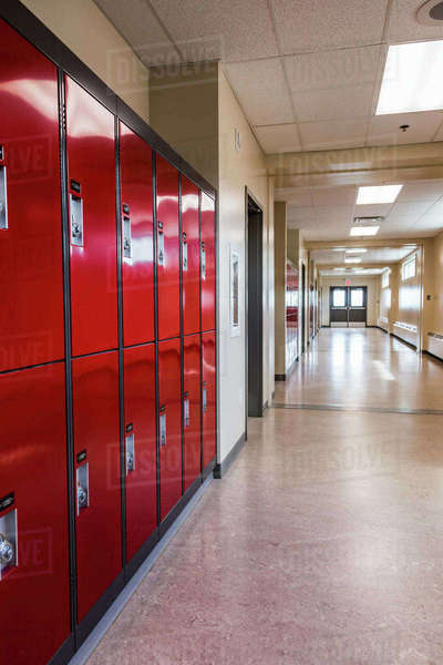 Hallway and lockers in a recently renovated and upgraded rural high ...