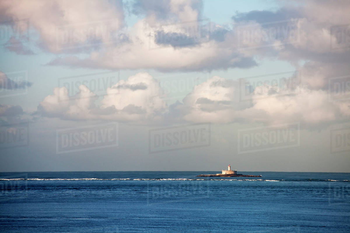 Beacon on a small island where the river tagus meets the atlantic ocean ...