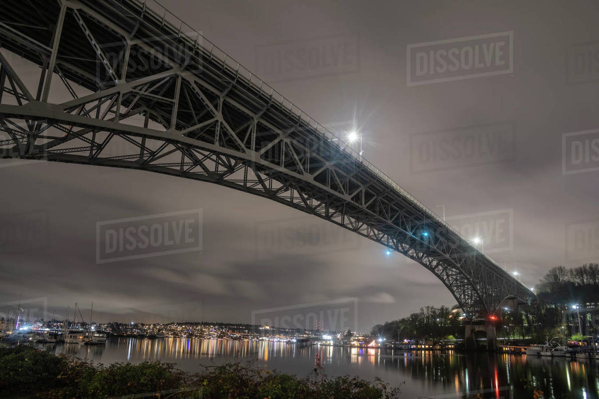 A rainy night view up Fremont Cut and across Lake Union to Eastlake ...