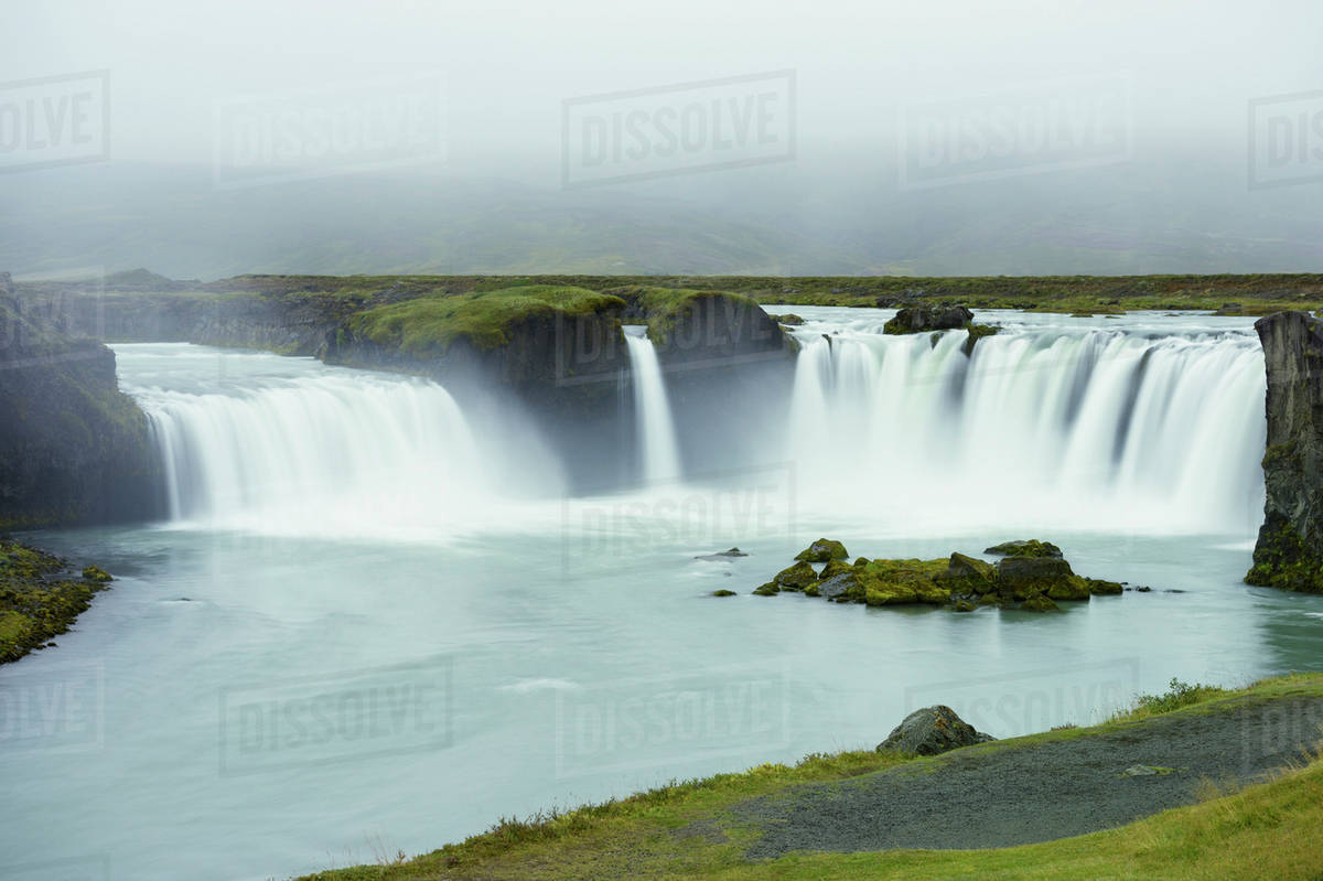 Godafoss Waterfall In The Rain, Waterfalls Of The Gods; Fossholl ...
