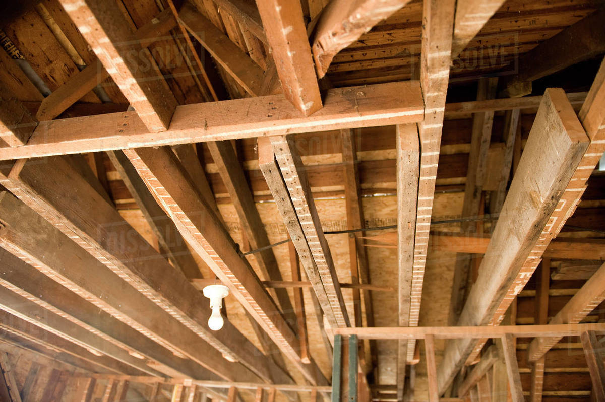 Unfinished ceiling in the reconstruction in an old farmhouse; Dunbar ...