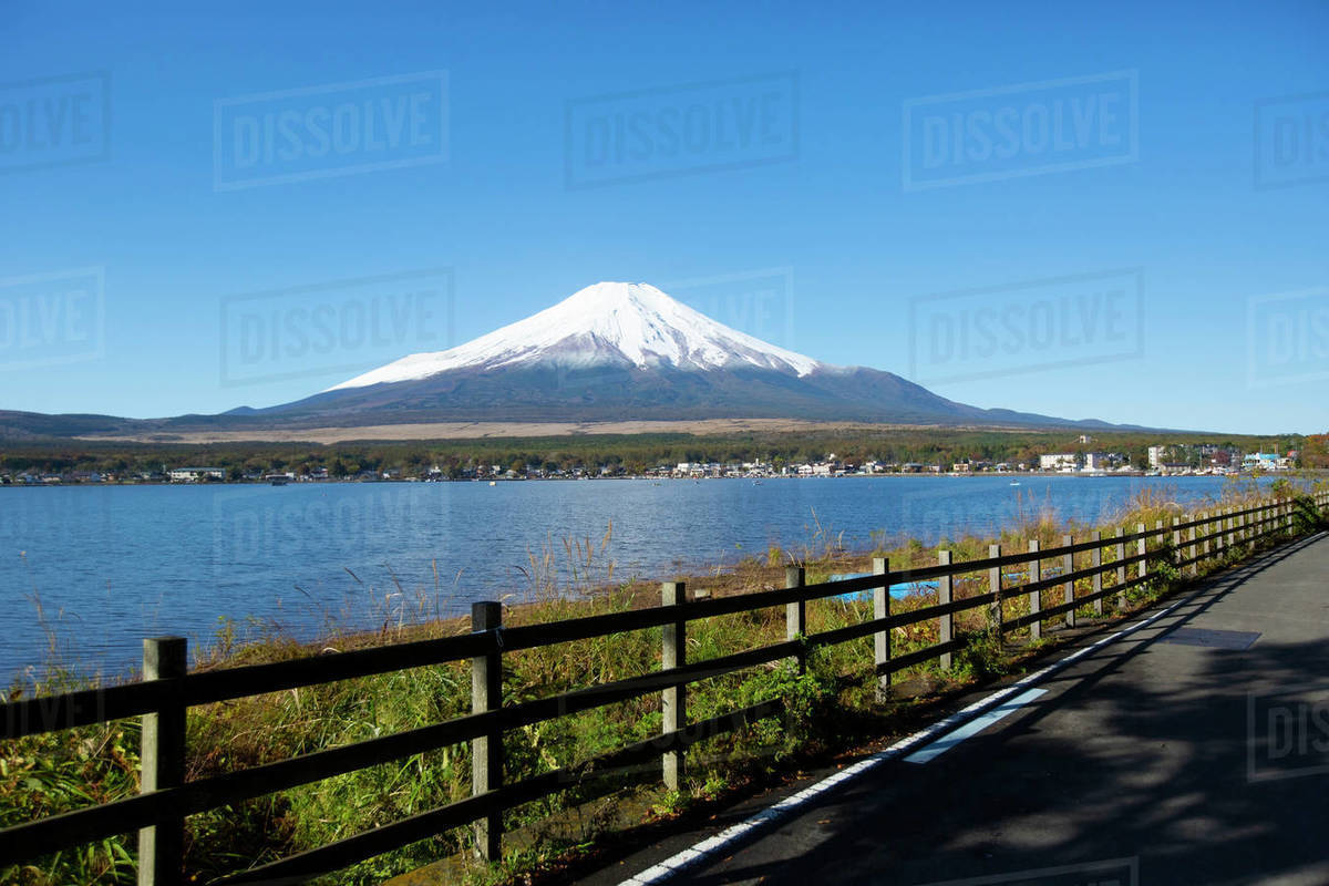 Mount Fuji, as viewed from Lake Yamanakako (Lake Yamanaka), which is ...