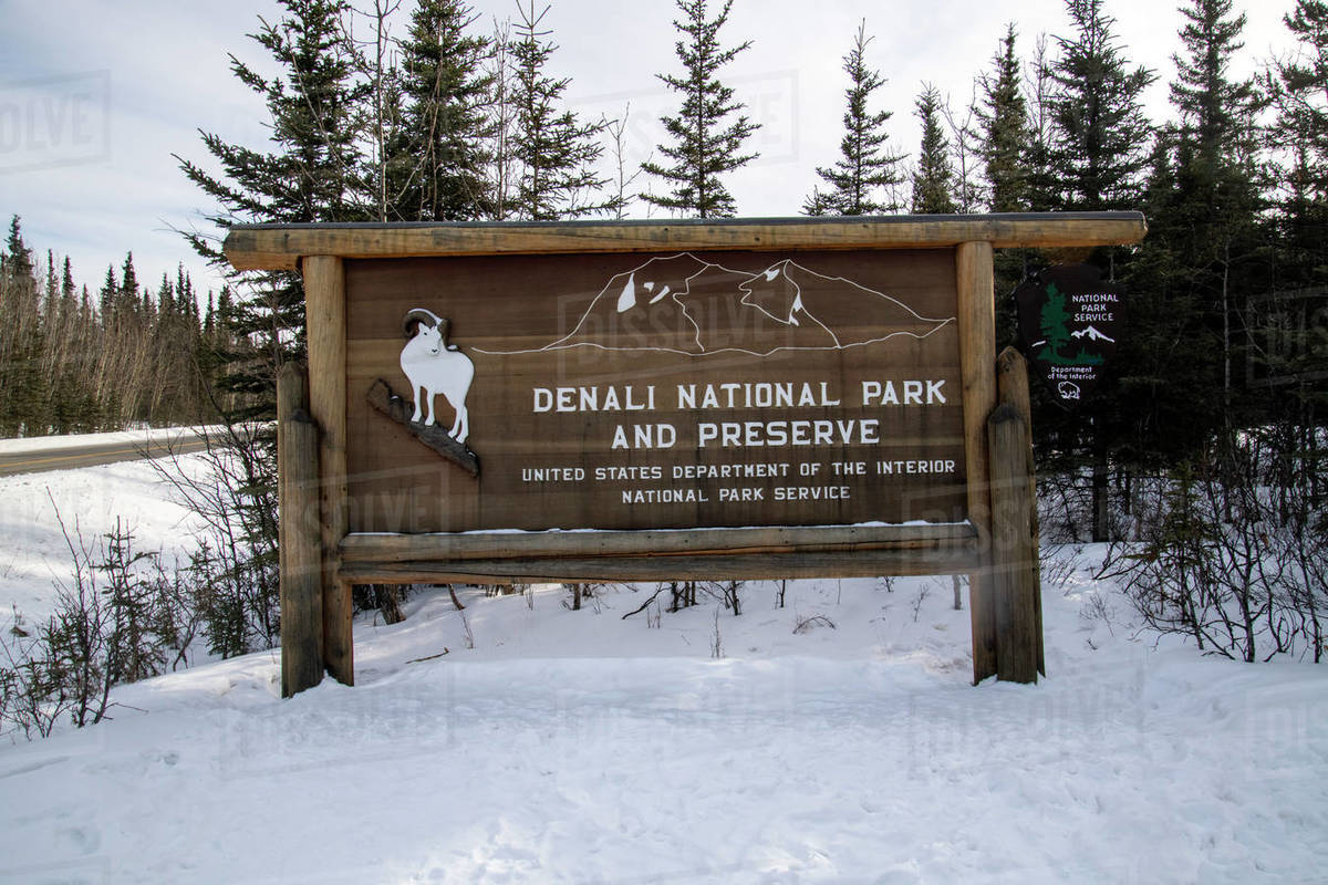 North boundary entrance sign to Denali National Park; Denali National ...