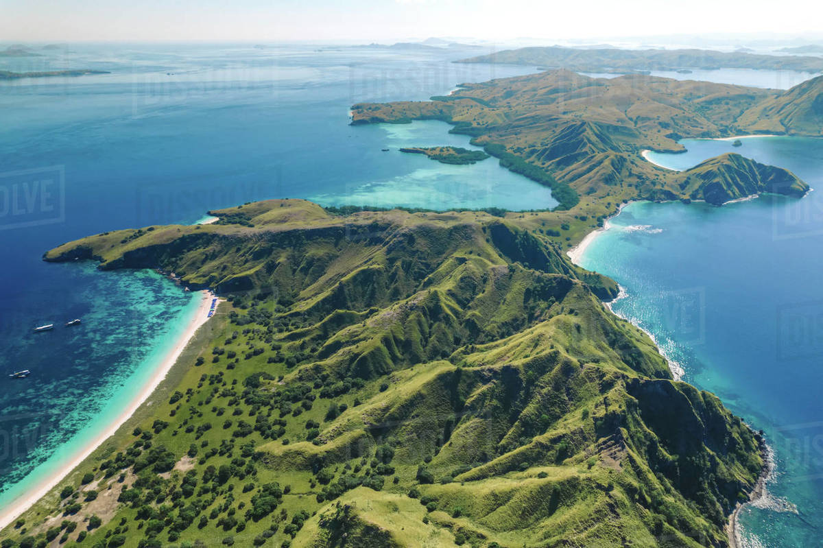 Aerial view of the Komodo Islands, Komodo National Park, home of the ...