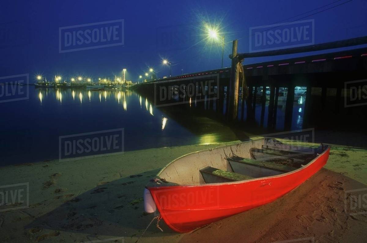 Empty Rowboat At Night, Provincetown, Cape Cod, Massachusetts, U.S.A ...