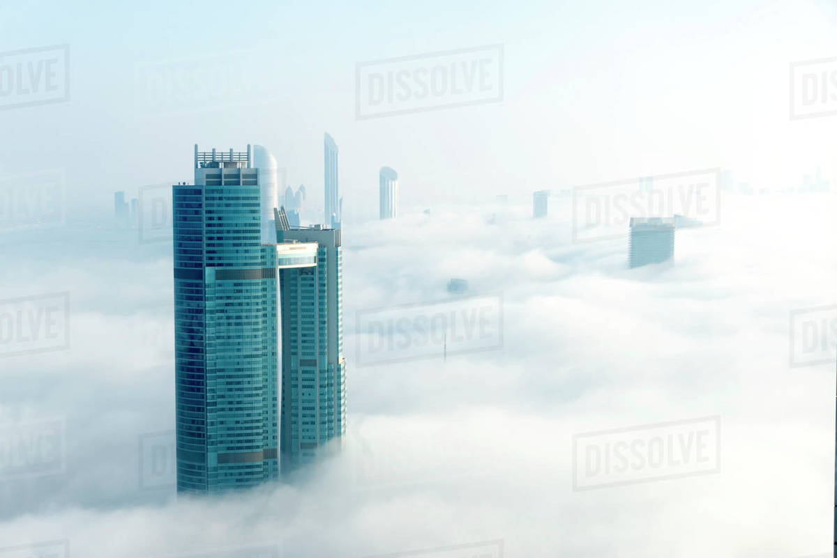 Overview of Abu Dhabi City with a view of the Nation Towers and other ...
