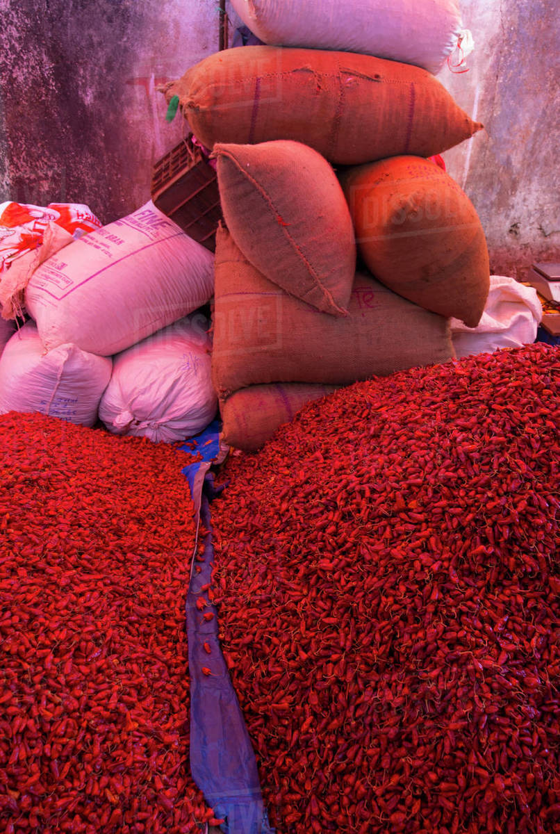 Dried chilli stall, Mapusa Friday market; Mapusa, Goa, India - Stock ...